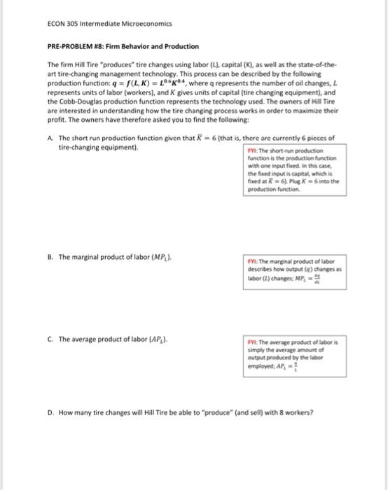 Solved ECON 305 Intermediate Microeconomics PRE-PROBLEM #8: | Chegg.com