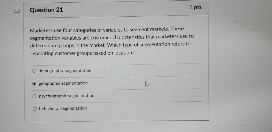 Solved Question 211 ﻿ptsMarketers use four categories of | Chegg.com