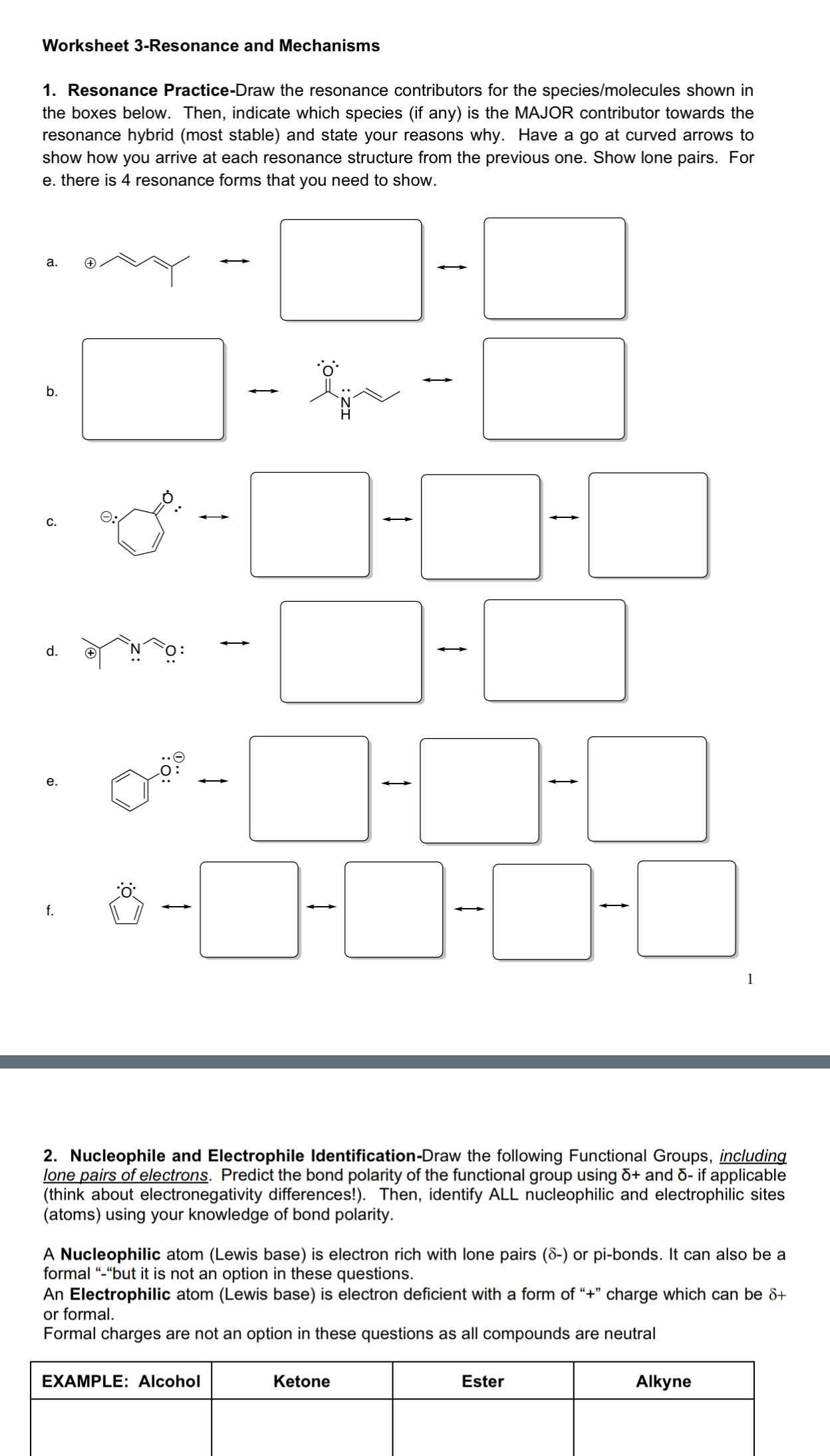 Solved Worksheet 3-Resonance and MechanismsResonance | Chegg.com