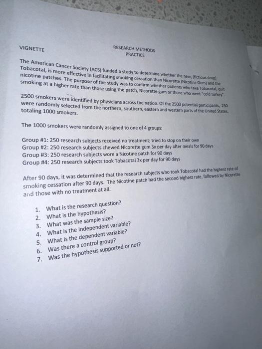 Solved VIGNETTE RESEARCH METHODS PRACTICE The American | Chegg.com