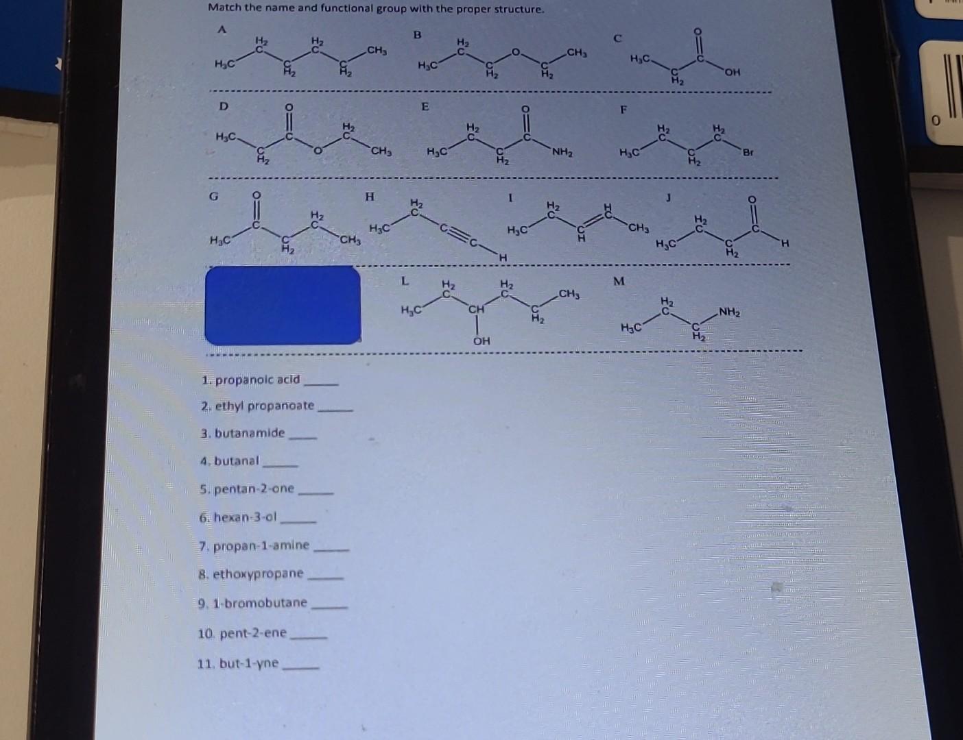 Solved Match the name and functional groun with the nroner | Chegg.com