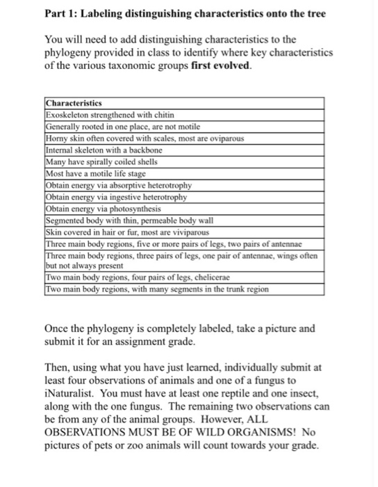 Solved Part 1: Labeling distinguishing characteristics onto | Chegg.com