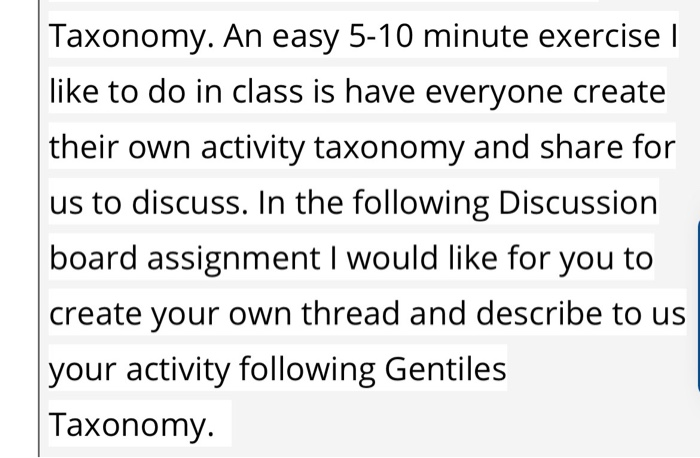 Taxonomy. An easy 5-10 minute exercise | like to do | Chegg.com