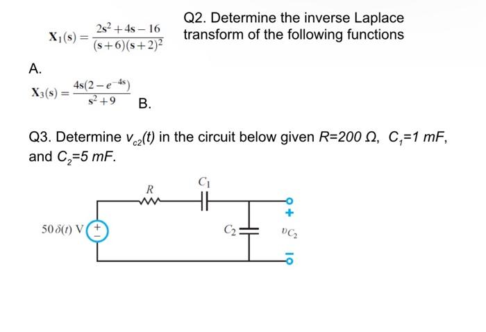 Solved X1( s)=( s+6)(s+2)22s2+4 s−16 Q2. Determine the | Chegg.com