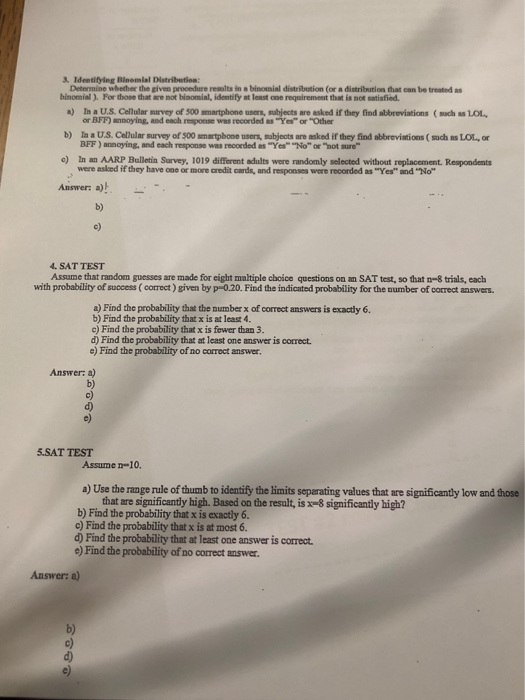 Solved 3. Identifying Binomial Distribution: Determine | Chegg.com