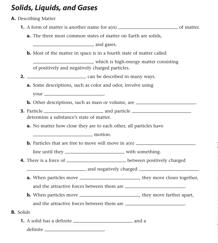 Solved Solids, Liquids, and GasesA. ﻿Describing MatterA form | Chegg.com
