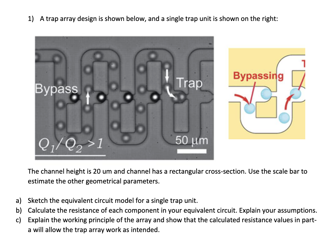 Solved A trap array design is shown below, and a single trap | Chegg.com