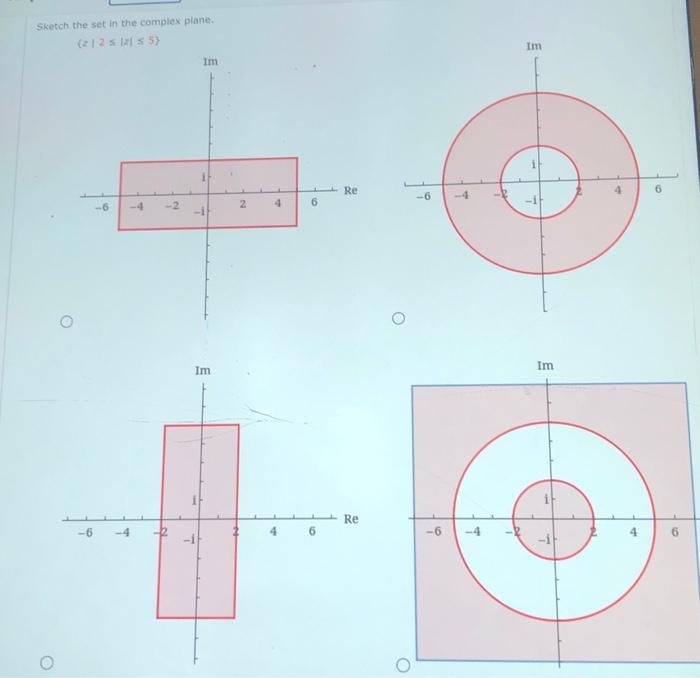 Solved Sketch the set in the complex plane. (2∣2≤∣2∣≤5} | Chegg.com