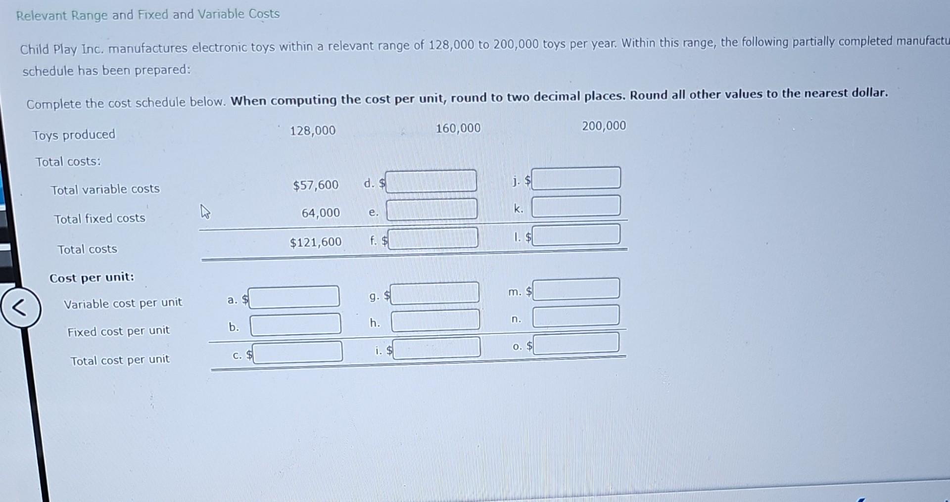 Solved Relevant Range and Fixed and Variable Costs Child | Chegg.com