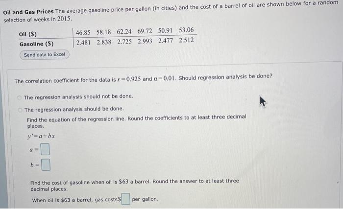 Solved and Gas Prices The average gasoline price per gallon | Chegg.com