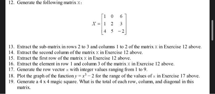 Solved 12. Generate the following matrix x : | Chegg.com