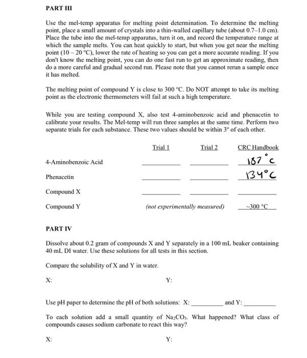 PART III Use the mel-temp apparatus for melting point | Chegg.com