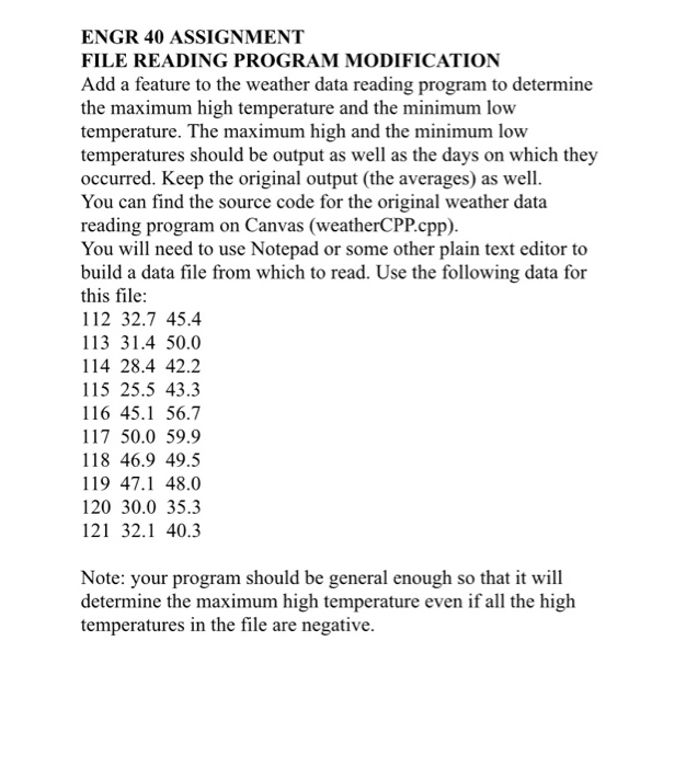 Solved Engr 40 Assignment File Reading Program Modification