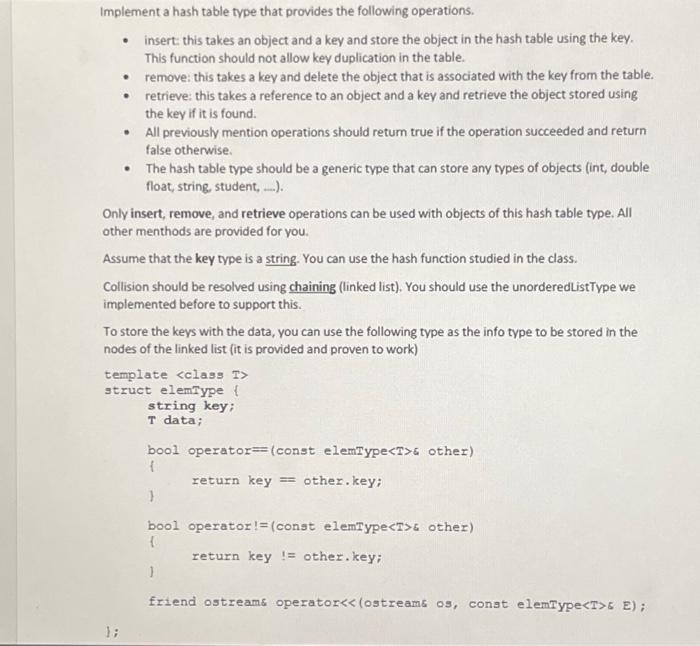Implement a hash table type that provides the | Chegg.com