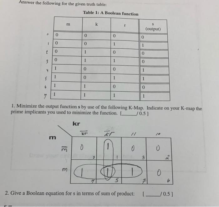 Solved Answer The Following For The Given Truth Table Table 7847