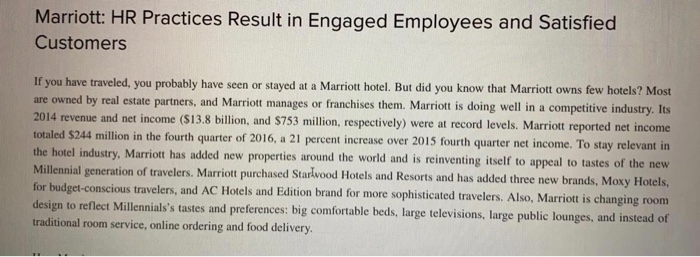 Solved Marriott: HR Practices Result in Engaged Employees | Chegg.com