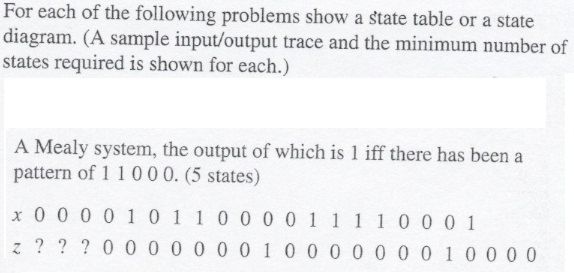 For each of the following problems show a state table | Chegg.com