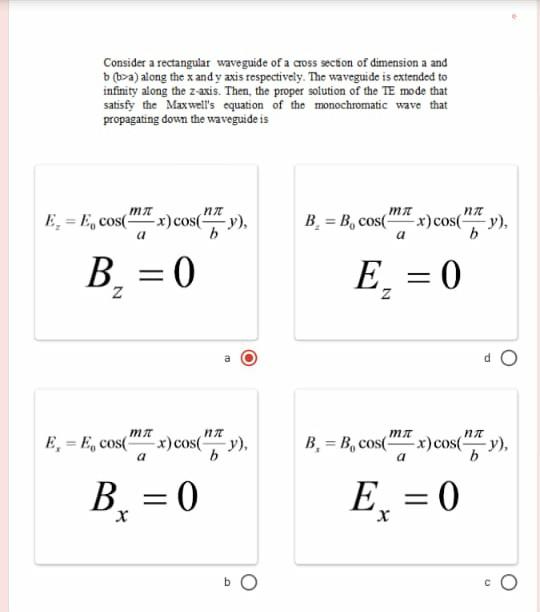 Solved Consider A Rectangular Waveguide Of A Cross Section