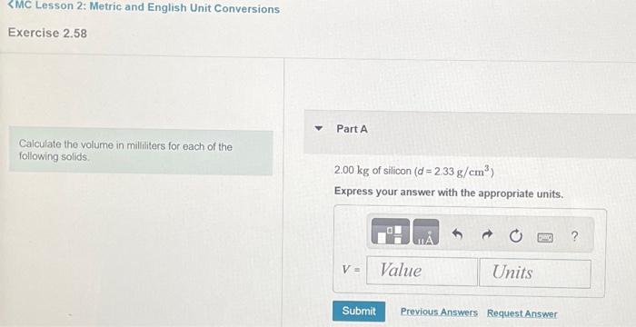 Solved Calculate the volume in miliiters for each of the | Chegg.com