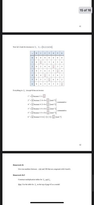 Solved Homework \#6.5 Construct multiplication tables for Z5 | Chegg.com