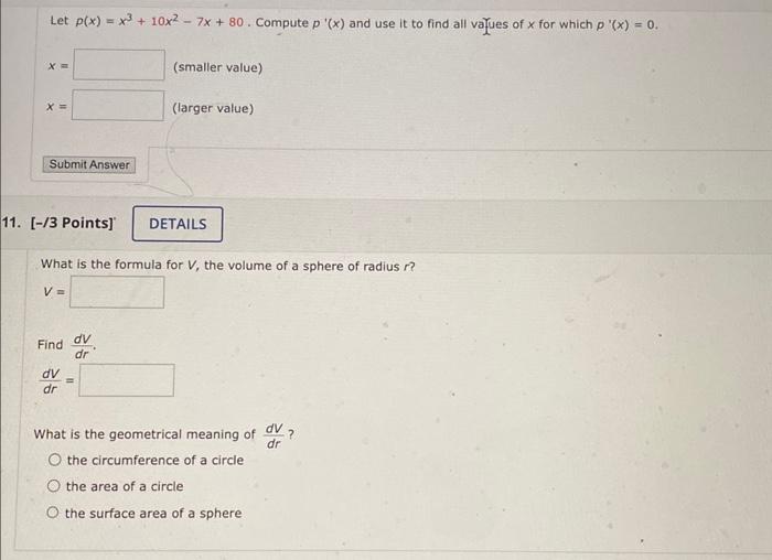 Solved Let p(x)=x3+10x2−7x+80. Compute p′(x) and use it to | Chegg.com