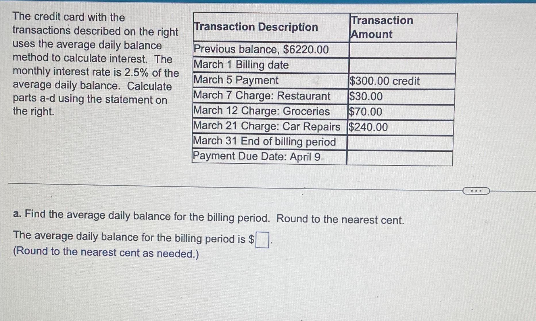 Solved The credit card with the transactions described on | Chegg.com