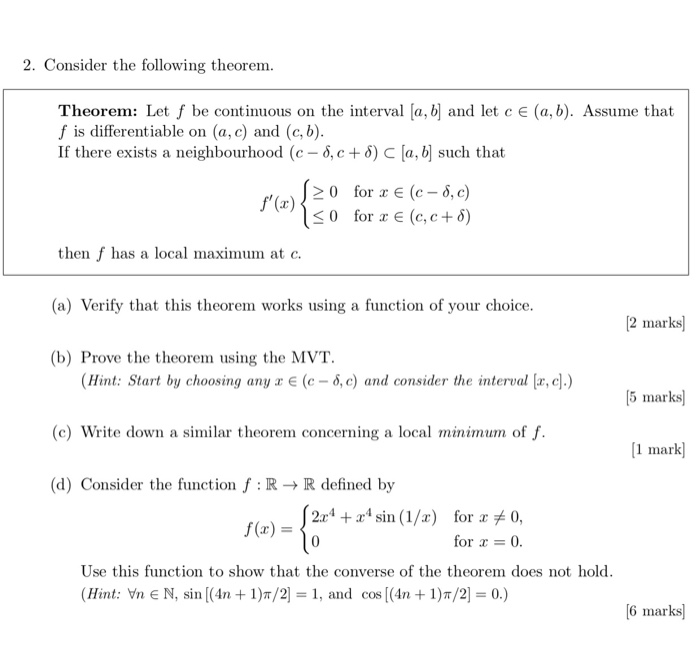 Solved 2. Consider the following theorem. Theorem: Let f be | Chegg.com