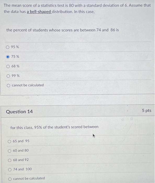 Solved The mean score of a statistics test is 80 with a | Chegg.com