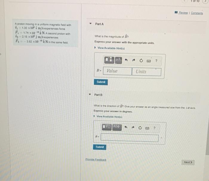 Solved Review Constants Part A A proton moving in a uniform | Chegg.com