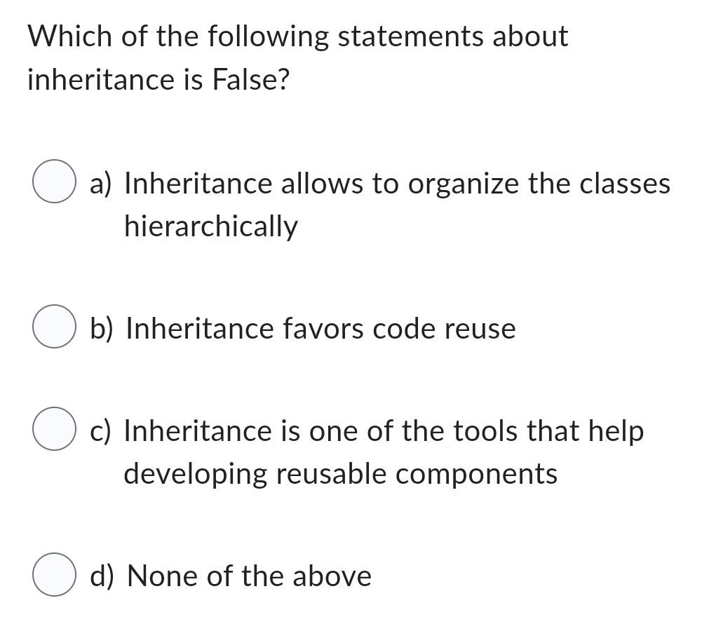 Solved Which of the following statements about inheritance | Chegg.com