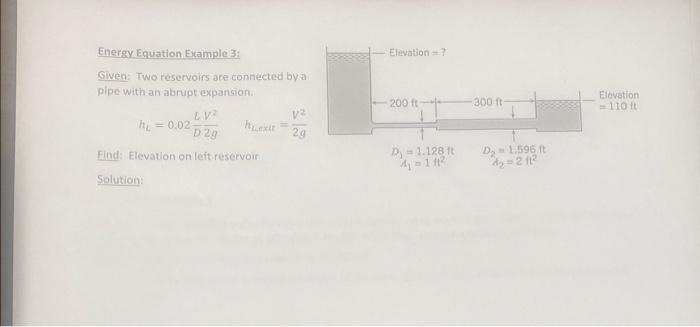 Solved Energy Equation Example 3: Given: Two reservoirs are | Chegg.com