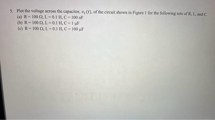 5. Plot the voltage across the capacitor, vC(t), of | Chegg.com