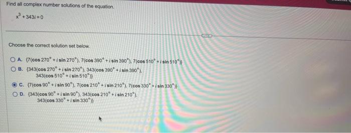 Solved Find all complex number solutions of the equation. | Chegg.com