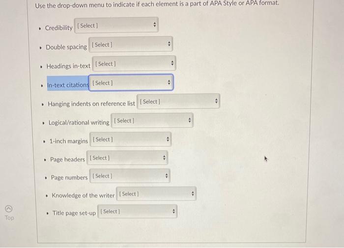 se the drop-down menu to indicate if each element is | Chegg.com