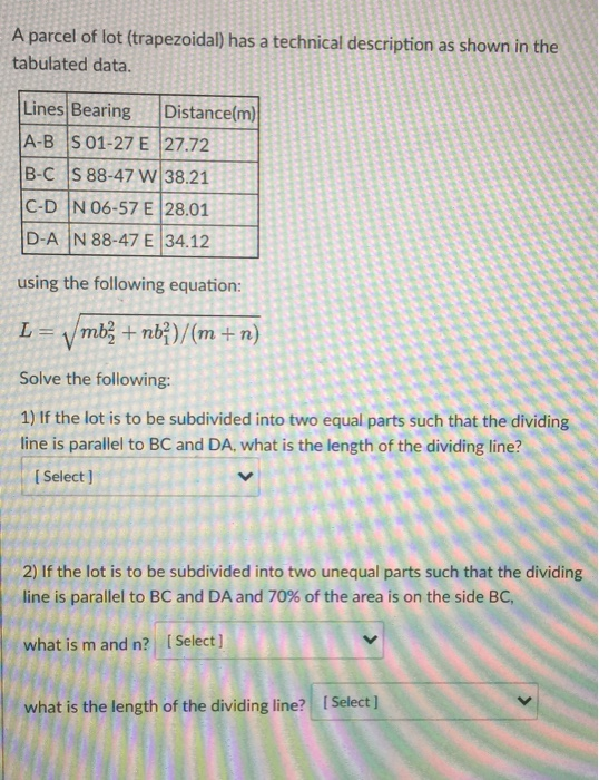 Solved A parcel of lot (trapezoidal) has a technical | Chegg.com