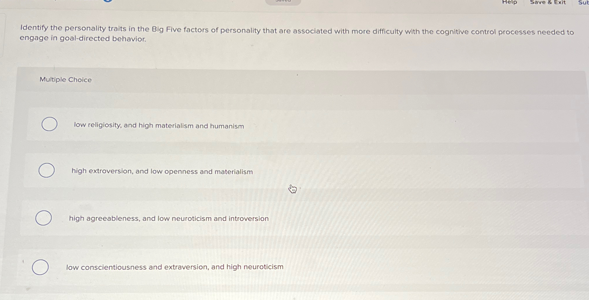 Solved Identify the personality traits in the Big Five | Chegg.com
