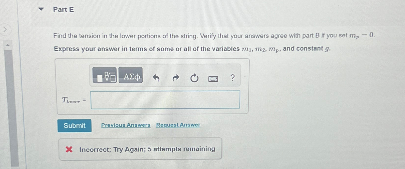 Solved Part EFind the tension in the lower portions of the | Chegg.com