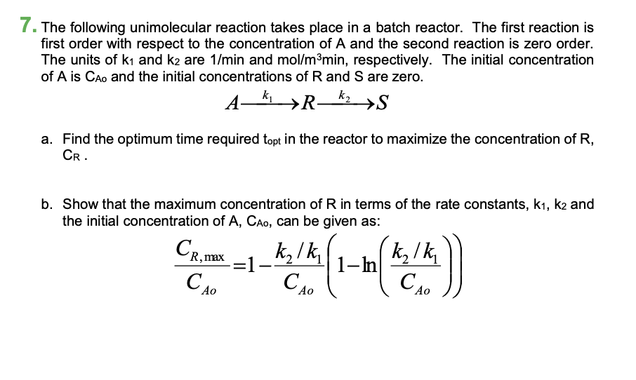 Solved The following unimolecular reaction takes place in a | Chegg.com