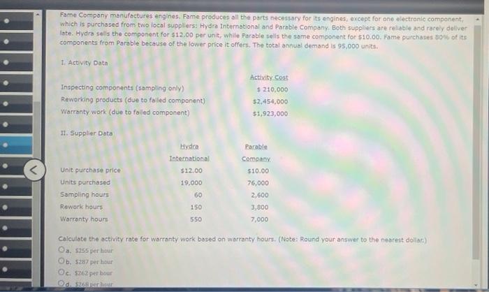 Solved Fame Company manufactures engines. Fame produces all | Chegg.com