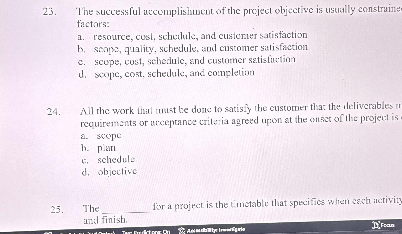 Solved The successful accomplishment of the project | Chegg.com