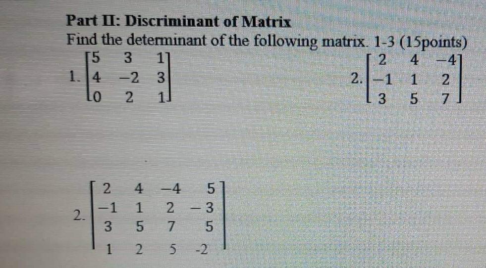 Solved Part II: Discriminant of Matrix Find the determinant | Chegg.com