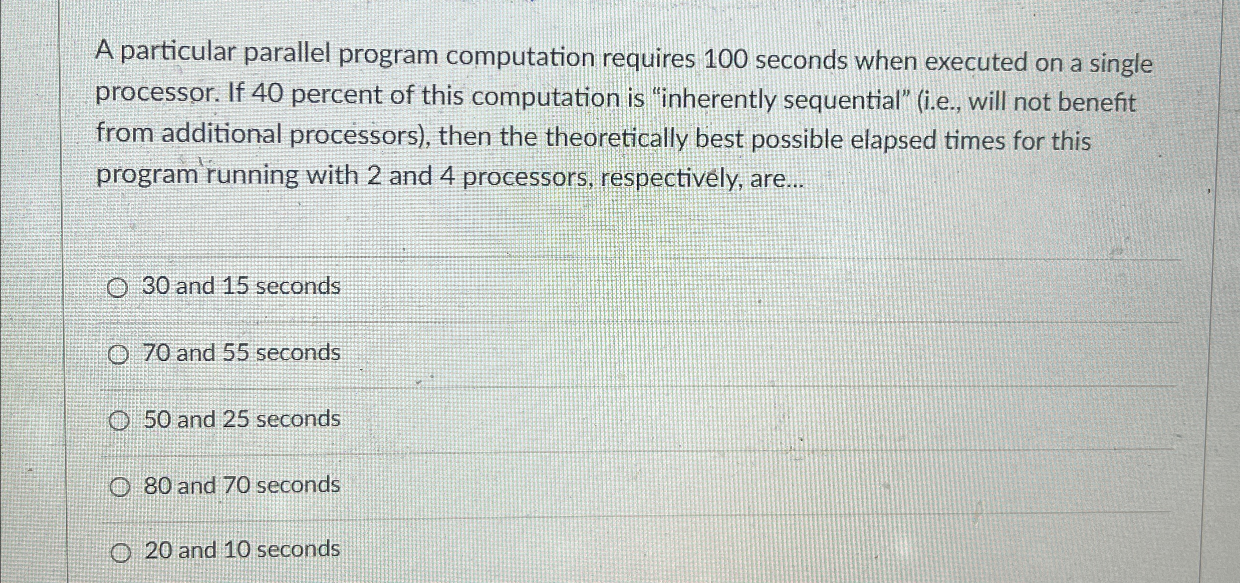 Solved A particular parallel program computation requires | Chegg.com