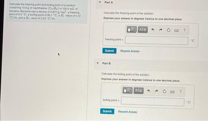 Solved Part A Calculate the freezing point and boiling point | Chegg.com