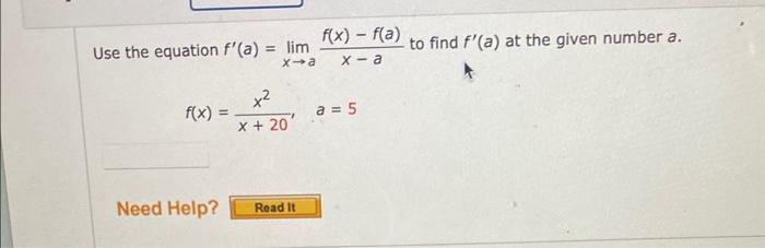 Solved Use this definition to find f′(a) at the given number | Chegg.com