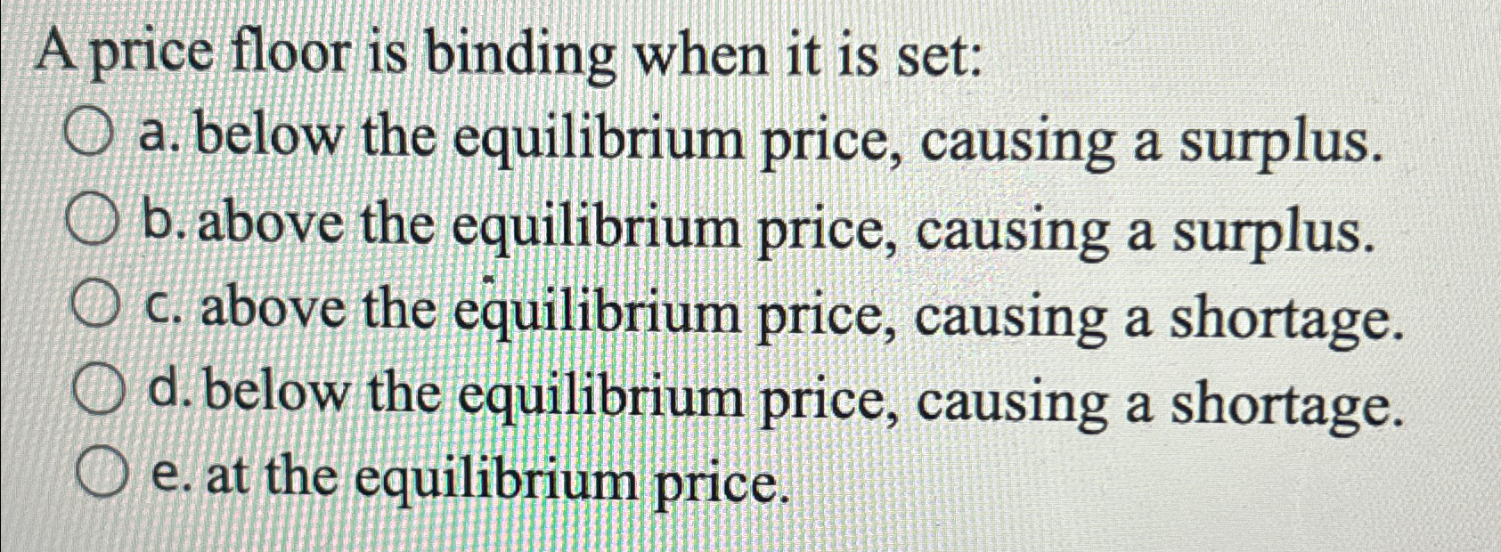 Solved A price floor is binding when it is set:a. ﻿below the | Chegg.com