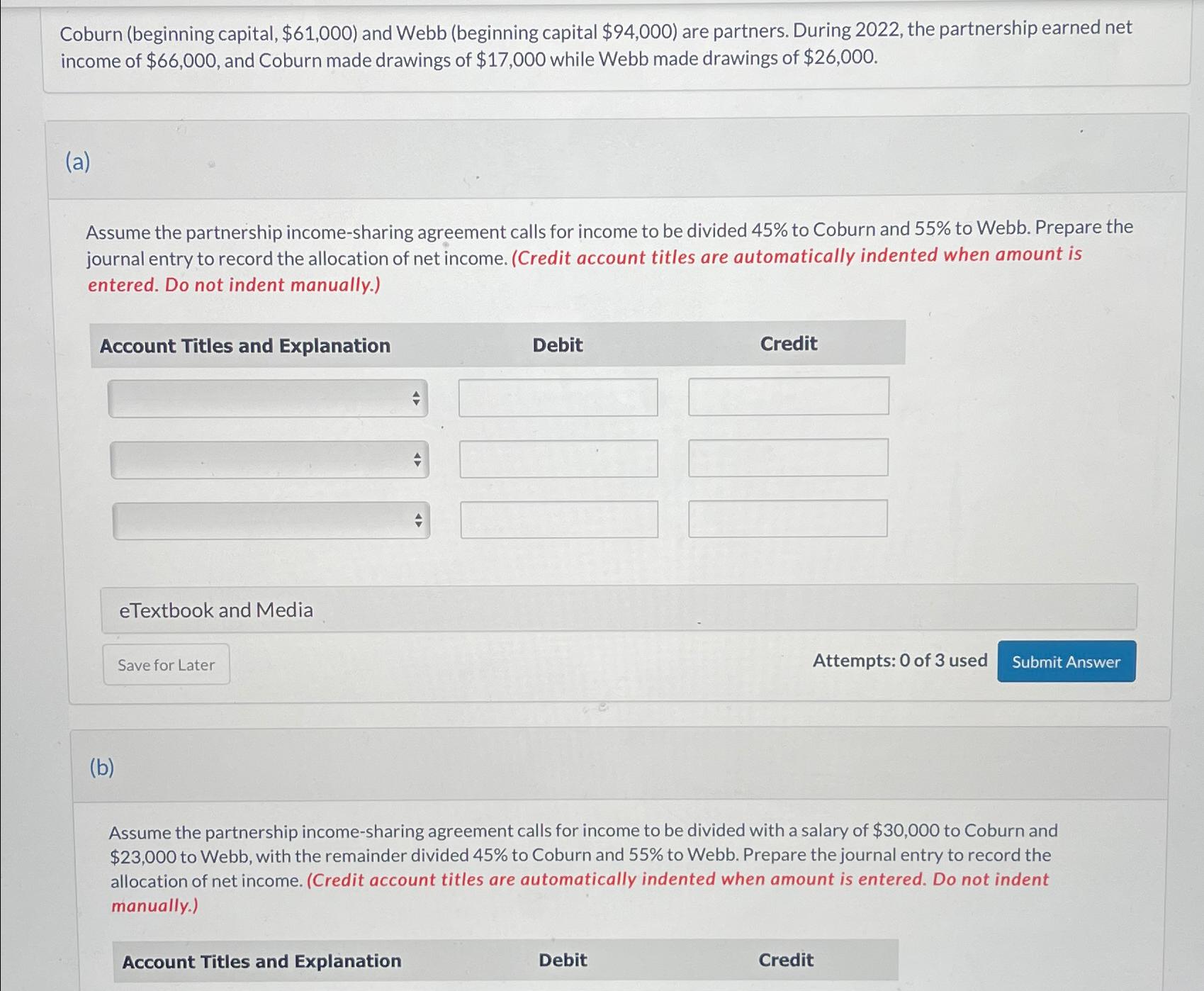 Solved Coburn (beginning capital, $61,000 ) ﻿and Webb | Chegg.com