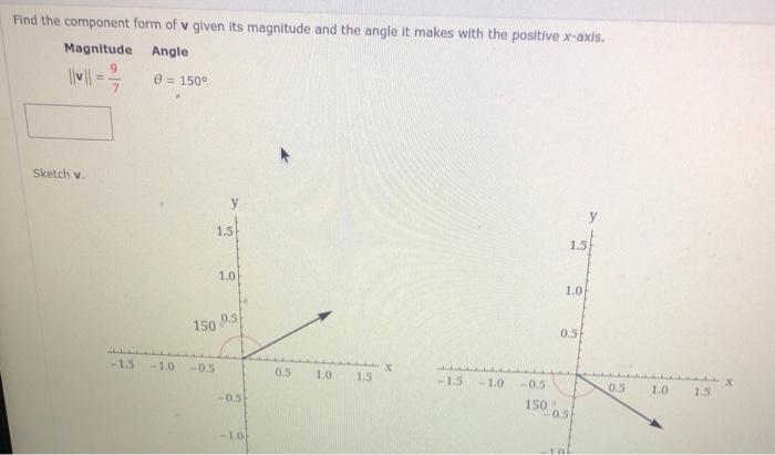Solved Find the component form of v given its magnitude and | Chegg.com