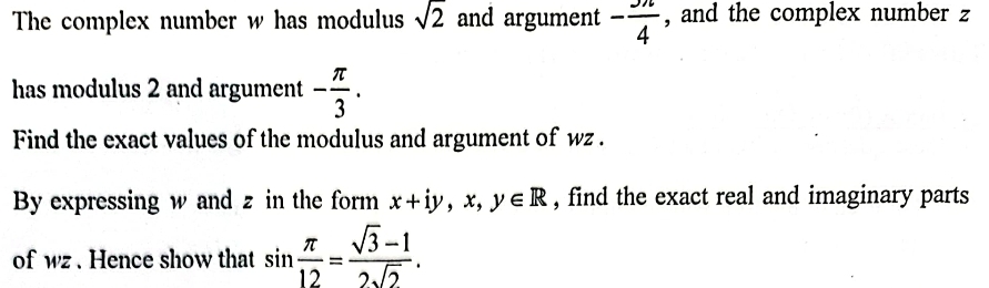 Solved The complex number w ﻿has modulus 22 ﻿and argument | Chegg.com