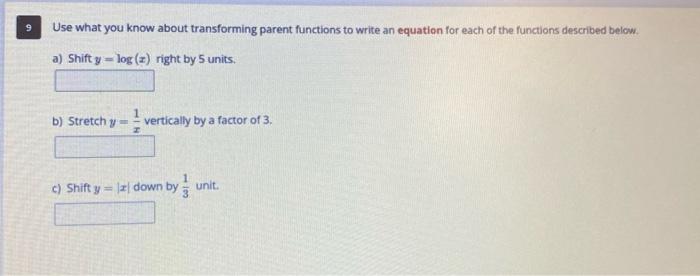 Solved Use what you know about transforming parent functions | Chegg.com