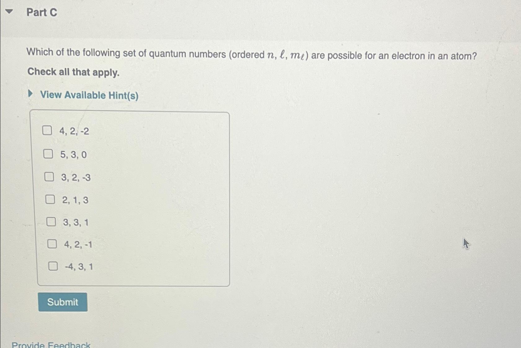 Solved Part CWhich of the following set of quantum numbers | Chegg.com